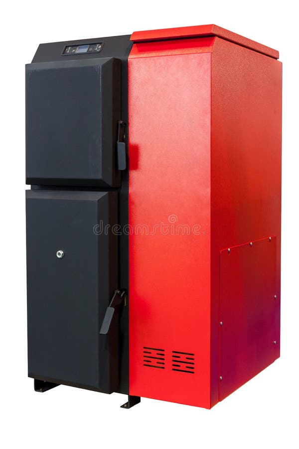 Solid Bio Fuel Boiler in the Boiler Room with Burn Wood Coals of Fire ...