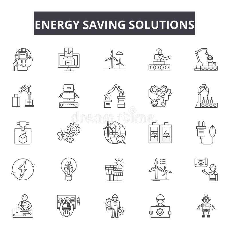 Energy Saving Solutions Line Icons, Signs, Vector Set, Outline ...