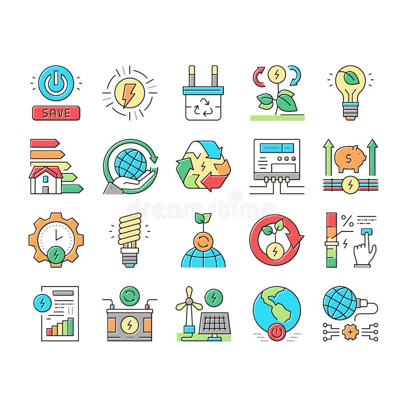 Energy Saving Tool Collection Icons Set Vector . Stock Vector ...