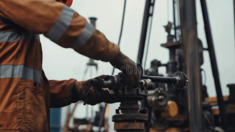 The Energy Sector Worker Operates Heavy Machinery on an Oil Rig ...