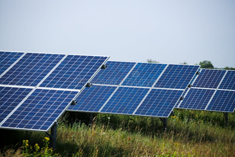 Energy Solar Panel Fields on the Green Hills Stock Image - Image of ...