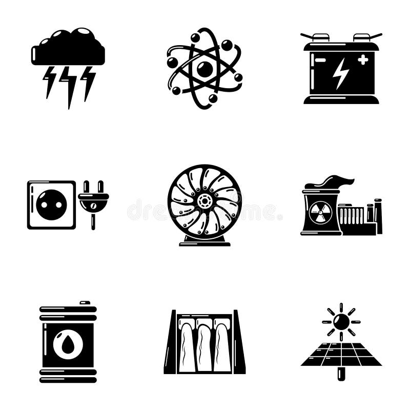 Energy Source Icons Set, Simple Style Stock Vector - Illustration of ...