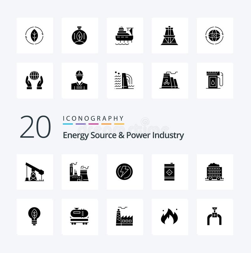 20 Energy Source and Power Industry Solid Glyph Icon Pack Like Energy ...