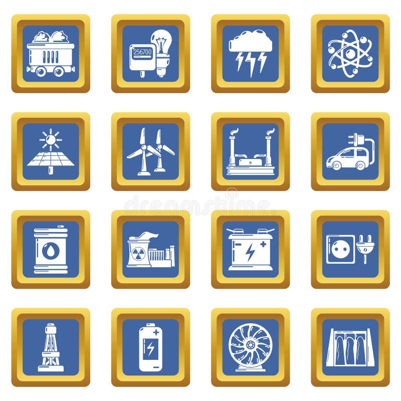 Energy Sources Icons Set Blue Square Vector Stock Vector - Illustration ...