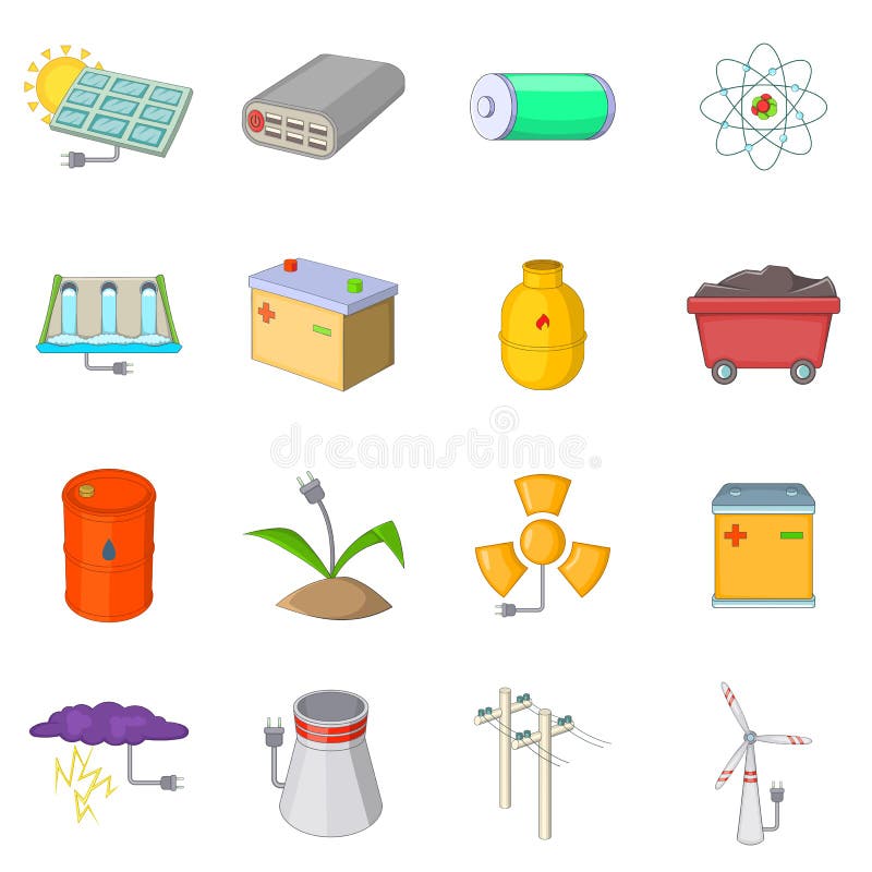 Energy Sources Items Icons Set, Cartoon Style Stock Vector ...