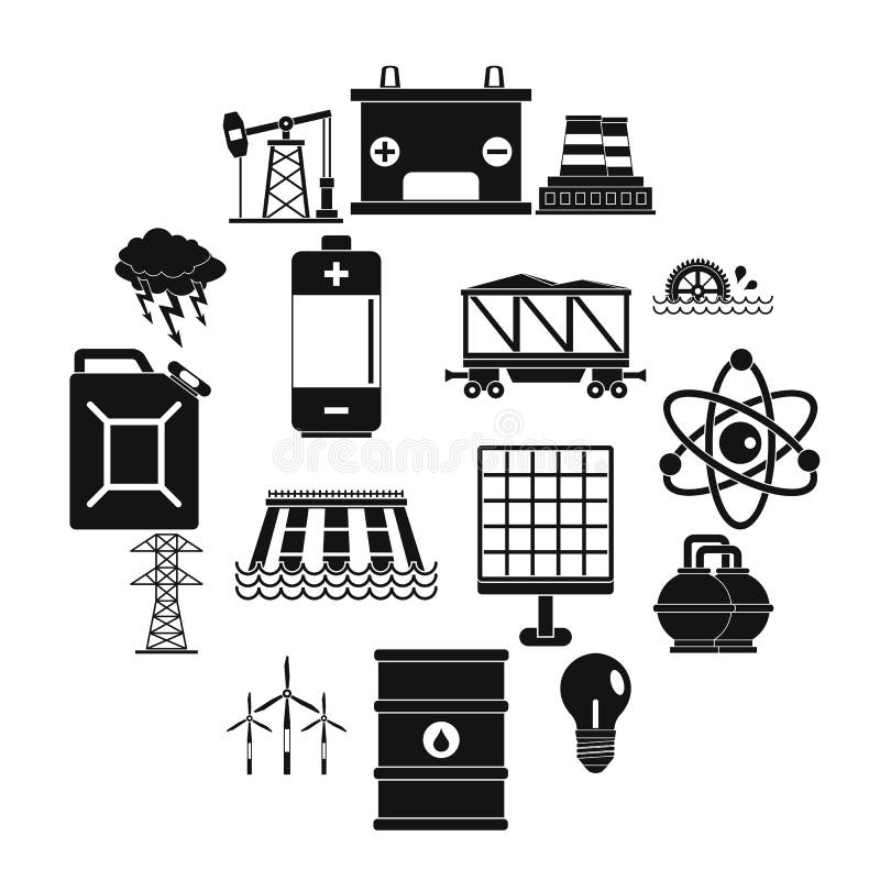 Energy Sources Items Icons Set, Simple Style Stock Vector ...