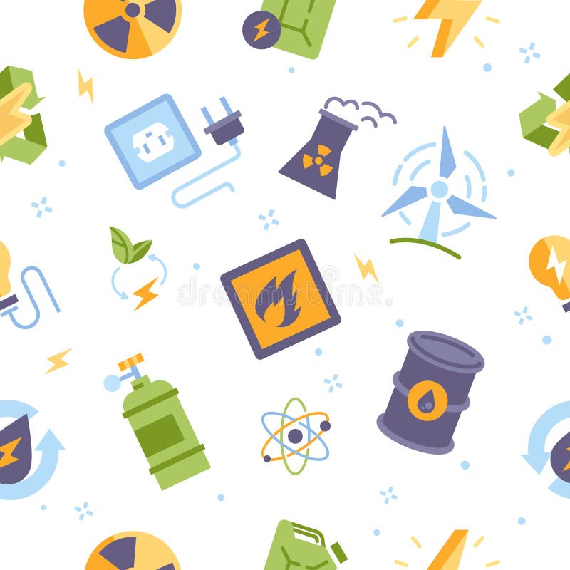 Energy Sources Seamless Pattern Stock Illustration - Illustration of ...