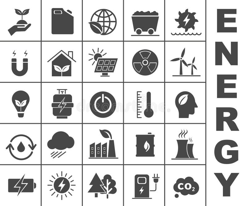 Energy Sources. Set of Vector Icons of Various Energy Sources Stock ...
