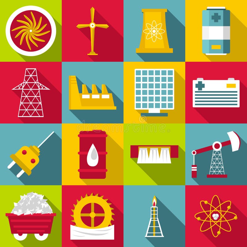 Energy Sources Symbols Icons Set, Flat Style Stock Vector ...