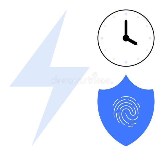 Energy, Time, and Security Concept with Lightning Bolt, Analog Clock ...