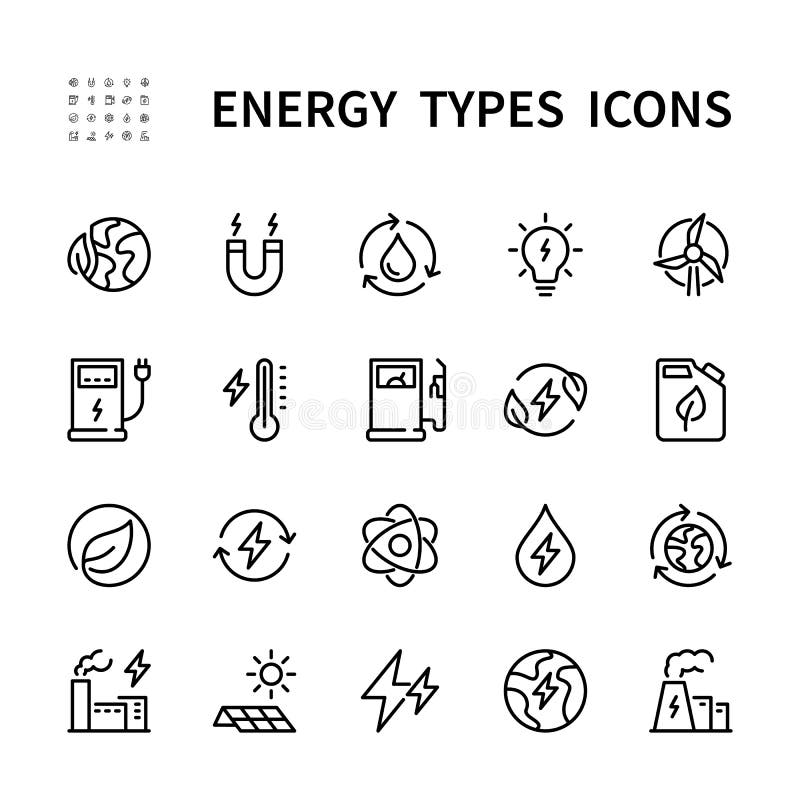 Types of Energy Vector Color Icons. Isolated Color Icon Collection of ...