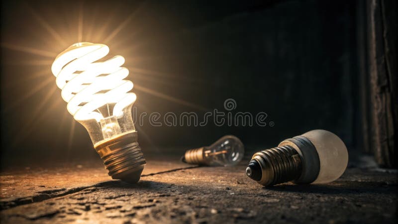 An Energyefficient Lightbulb Glowing Intensely in the Darkness Casting ...