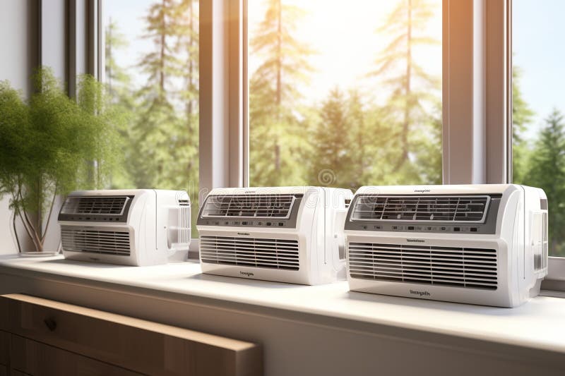 Energyefficient Window Air Conditioners with Remot Stock Image - Image ...
