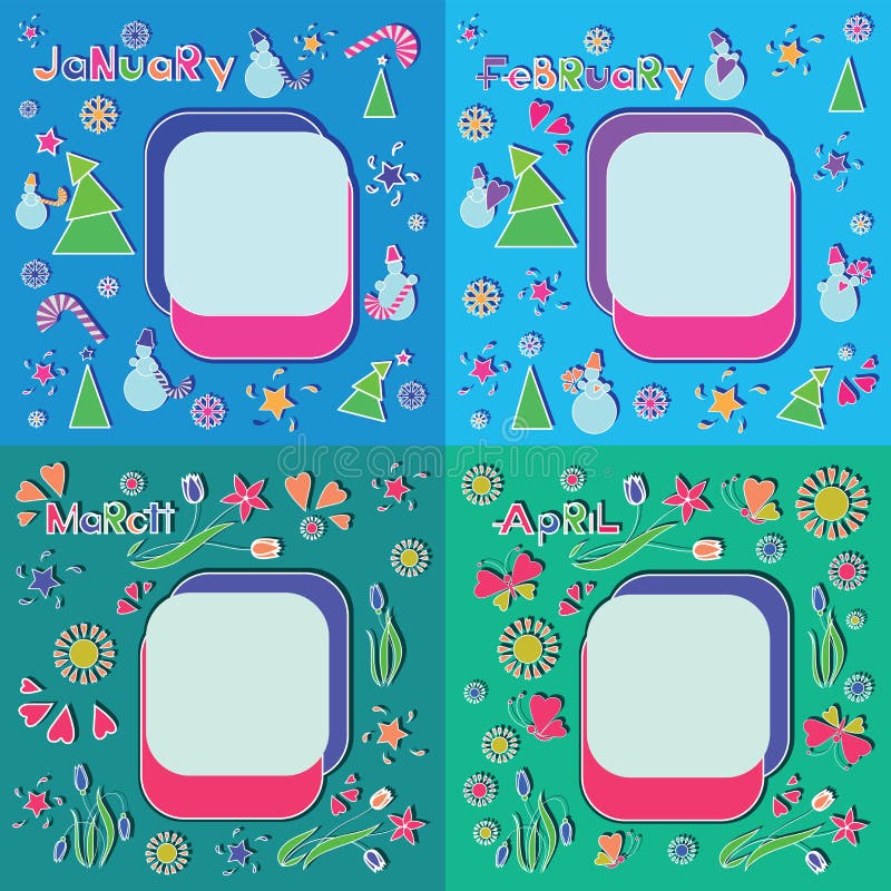 Calendario Enero, Febrero, Marzo Y Abril Ilustración del Vector ...