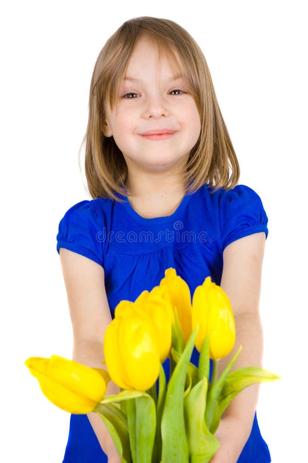 Enfant Avec Un Bouquet De Fleurs Photo stock - Image du cadeau ...