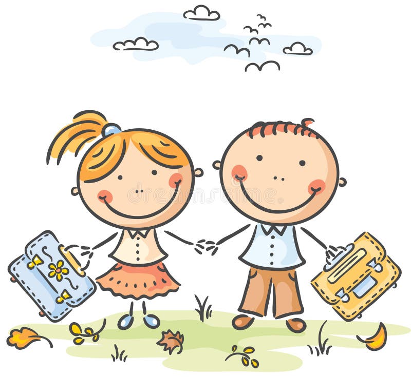 Enfants avec des cartables illustration de vecteur. Image du cartoon ...