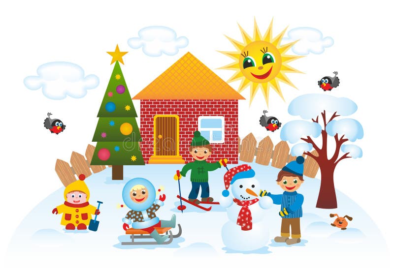 Enfants dehors en hiver illustration stock. Illustration du filles ...