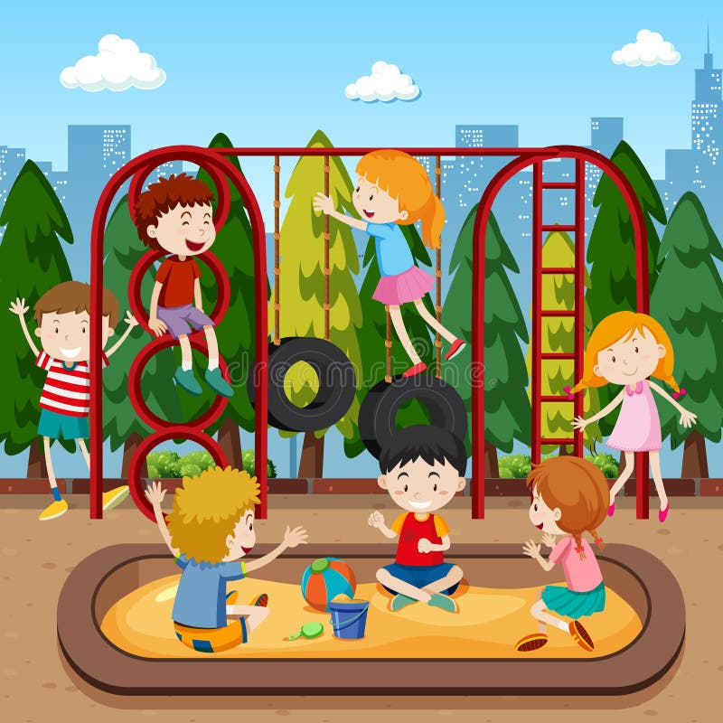 Enfants Jouant Sur Le Terrain De Jeu Illustration De Vecteur