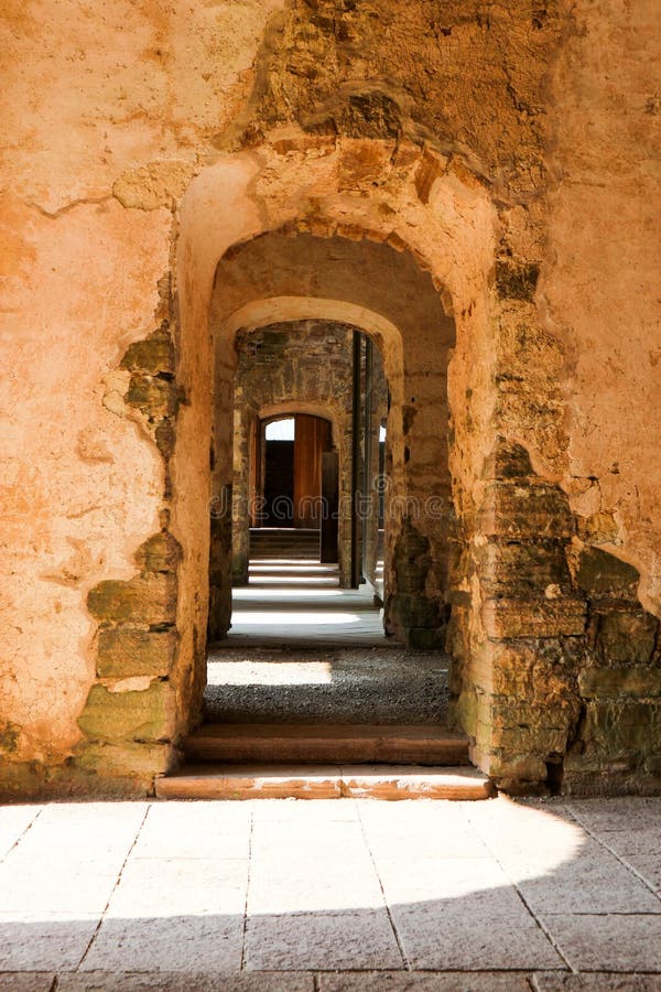 Enfilade of Old Stone Arch in Ruined Medieval Castle Stock Image ...