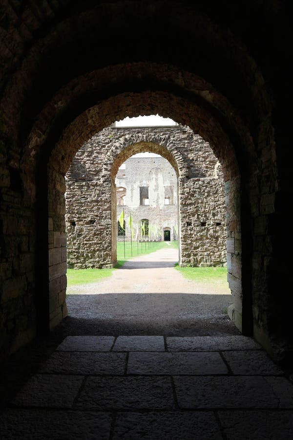 Enfilade of Old Stone Arch in Ruined Medieval Castle Stock Photo ...