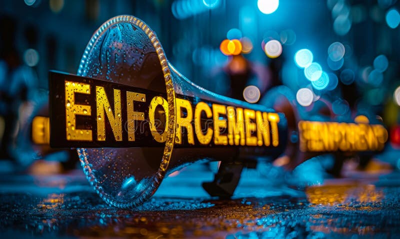 Enforcement Concept with a Vivid Megaphone Projecting the Bold Text ...