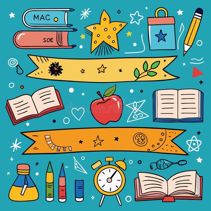 Set of Back To School Banners with Hand Draw Doodle Stock Vector ...