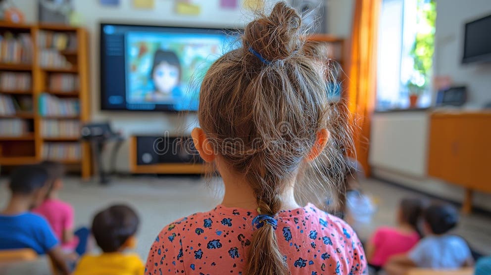 Engaged Child Watching Educational Content in Classroom Setting Stock ...