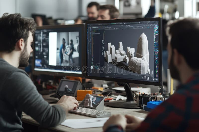 Engaged Designers Working on Architectural 3D Models in a Busy Office ...