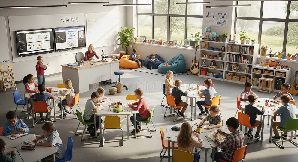 Engaged Elementary School Students Actively Participating in a Bright ...