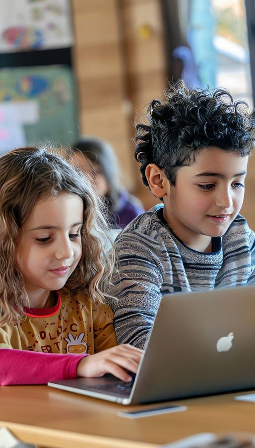 Engaged Primary School Children Collaborating on Digital Learning in a ...