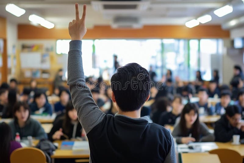 Engaged Student Raising Hand Class Answer Participation Stock Photos ...