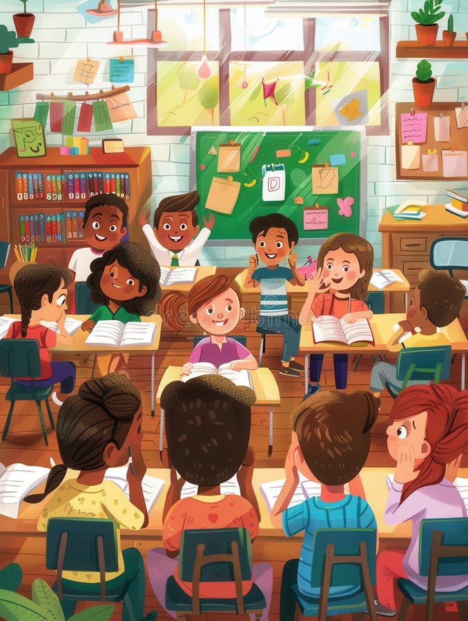 Engaged Students Lively Classroom Setting Colorful Learning Materials ...