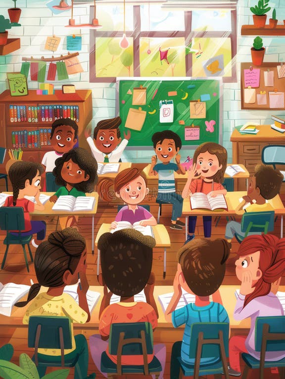 Engaged Students in a Lively Classroom Setting with Colorful Learning ...