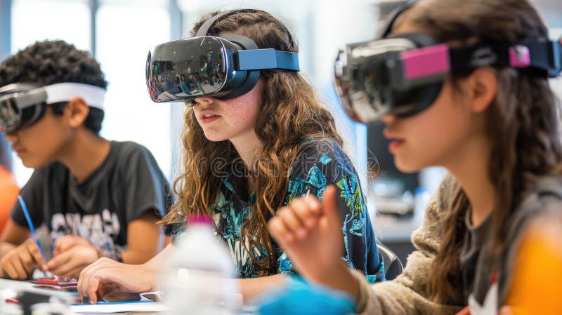 Engaged Students Using Virtual Reality Headsets in Classroom Setting ...
