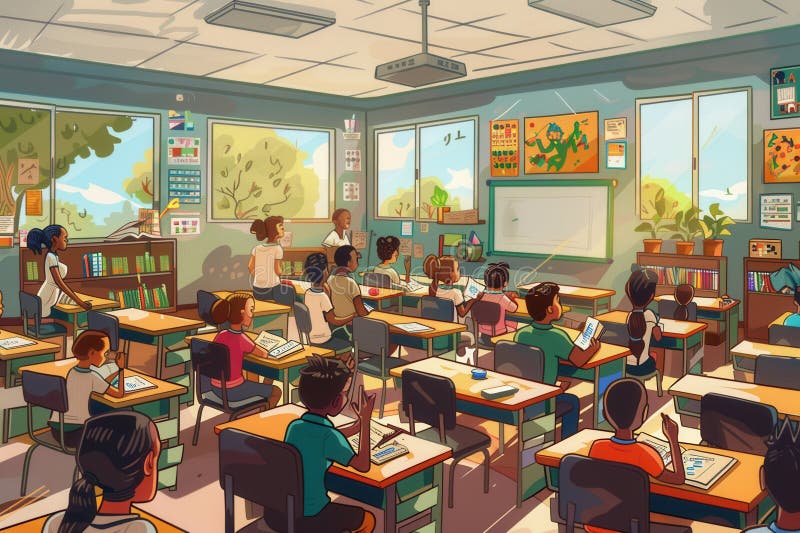 Engaged Students in a Vibrant Classroom during a Lively Educational ...