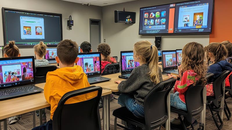 Engaged Students Working on Laptops in a Classroom Setting with ...