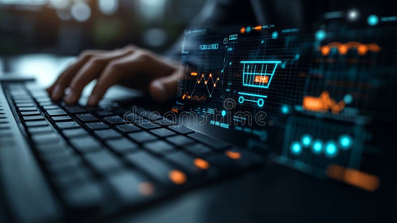 Engaged User Interacting with Digital Shopping Interface on Laptop ...