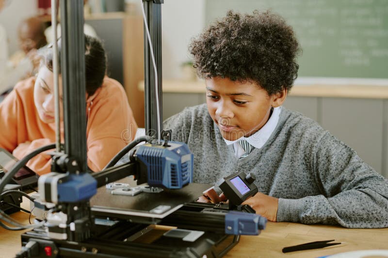 Engaged Young Student Operating 3D Printing Machine Stock Image - Image ...