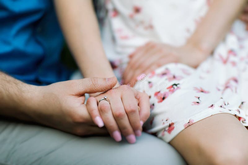 Engagement Couple Holding Hands Stock Photo - Image of finger, marriage ...