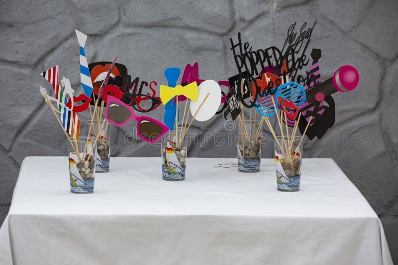 Engagement Decoration Table with Colourful Props. Stock Image - Image ...
