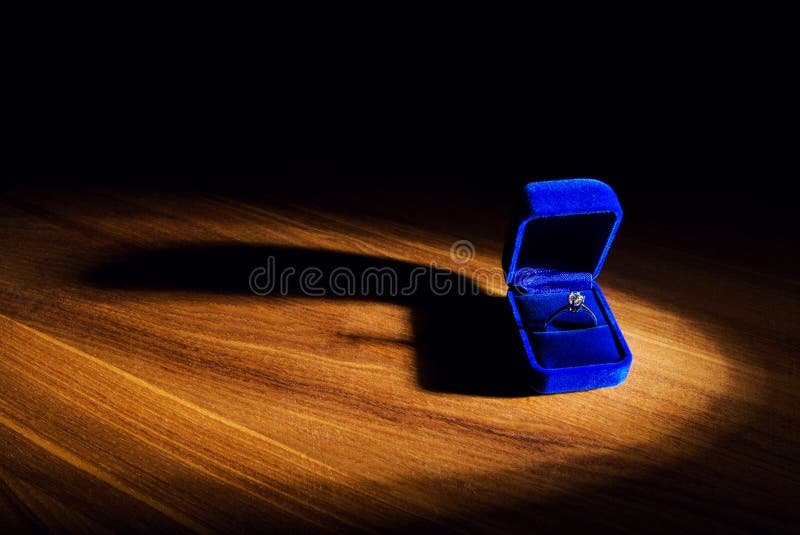 Engagement Diamond Ring in Blue Box Stock Photo - Image of celebration ...