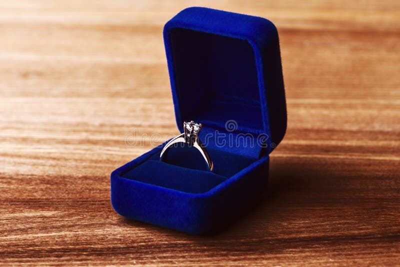 Engagement Diamond Ring in Blue Box Stock Photo - Image of engaged ...