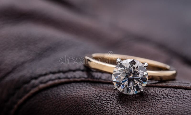 Engagement Diamond Ring on Leather Background Stock Photo - Image of ...