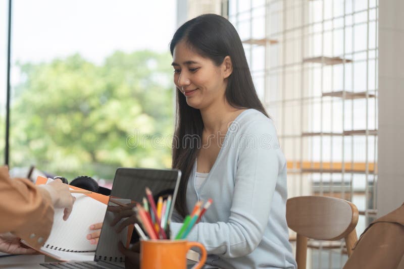 Engagement and Learning Environment. a Joyful Student Smiling while ...