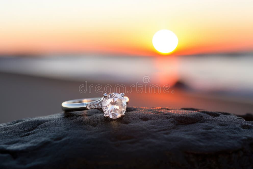Engagement Ring with a Beach Sunset Backdrop Stock Illustration ...