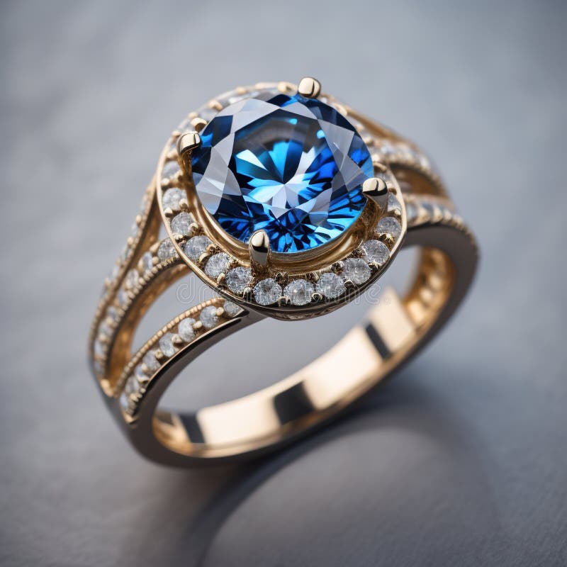 Engagement Ring with Blue Sapphire Stone Stock Illustration ...
