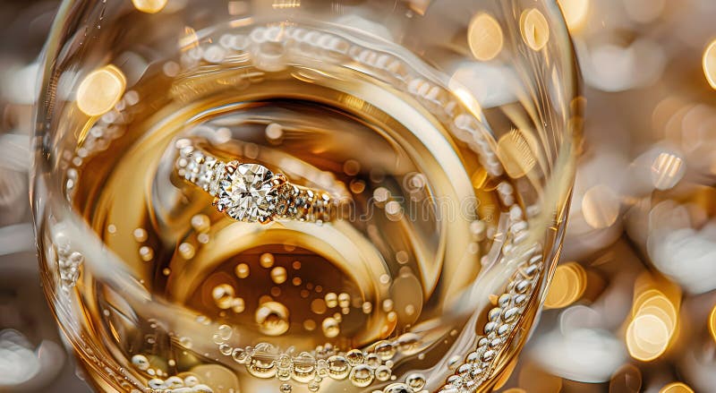 An Engagement Ring at the Bottom of a Champagne Glass Stock Image ...
