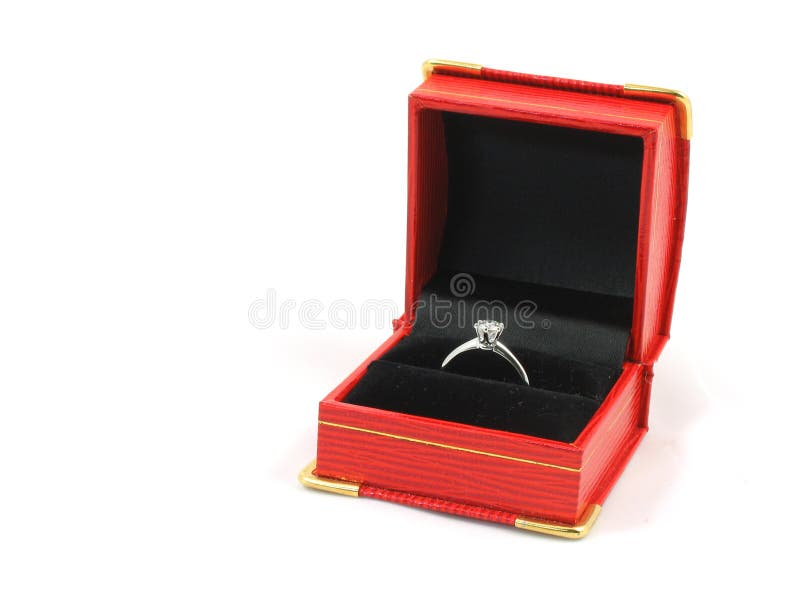 Engagement Ring in Box and Luxury Present in Red Ribbon Stock Photo ...