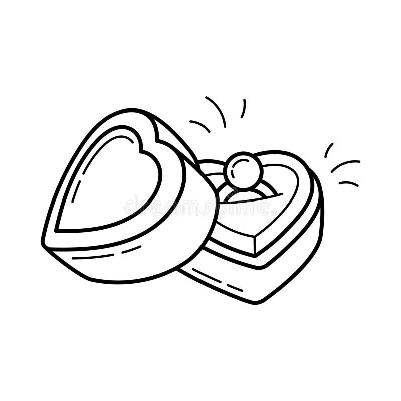 Engagement Ring in a Box. Wedding Item. Simple Linear Hand Drawn ...