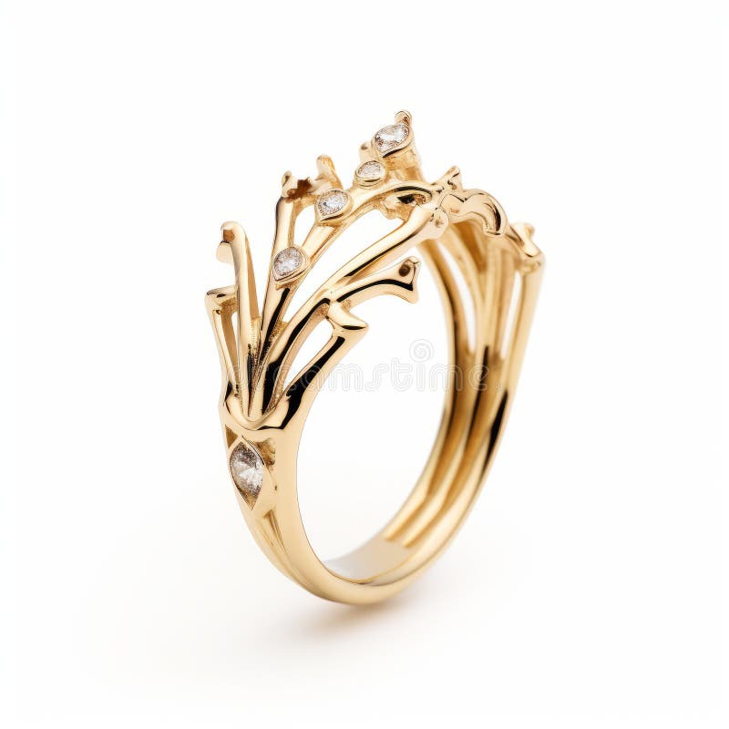 Ethereal Trees Inspired Gold Ring with Diamonds Stock Illustration ...
